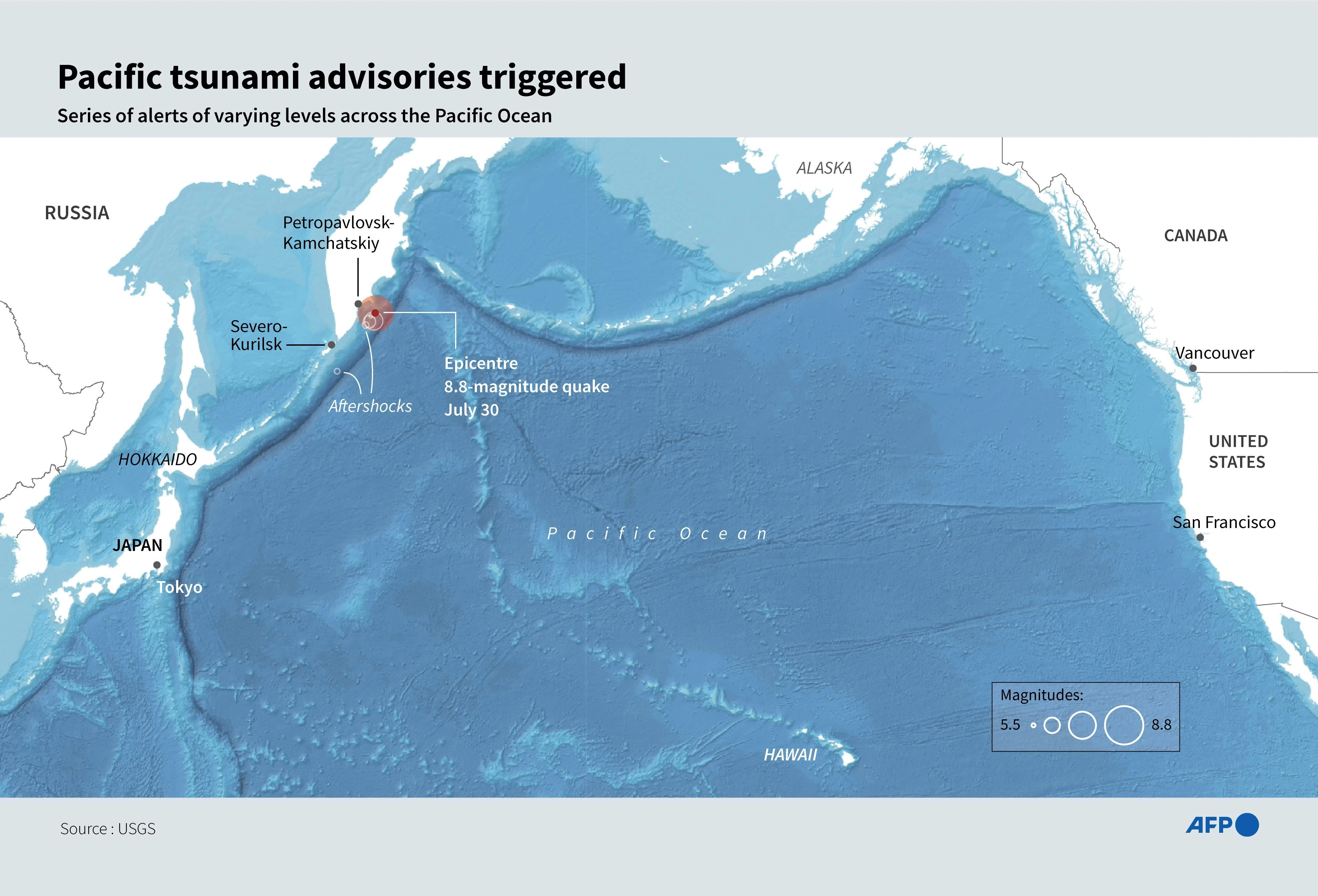 Massive quake off Russia causes Pacific-wide tsunami alerts - HUM News ...