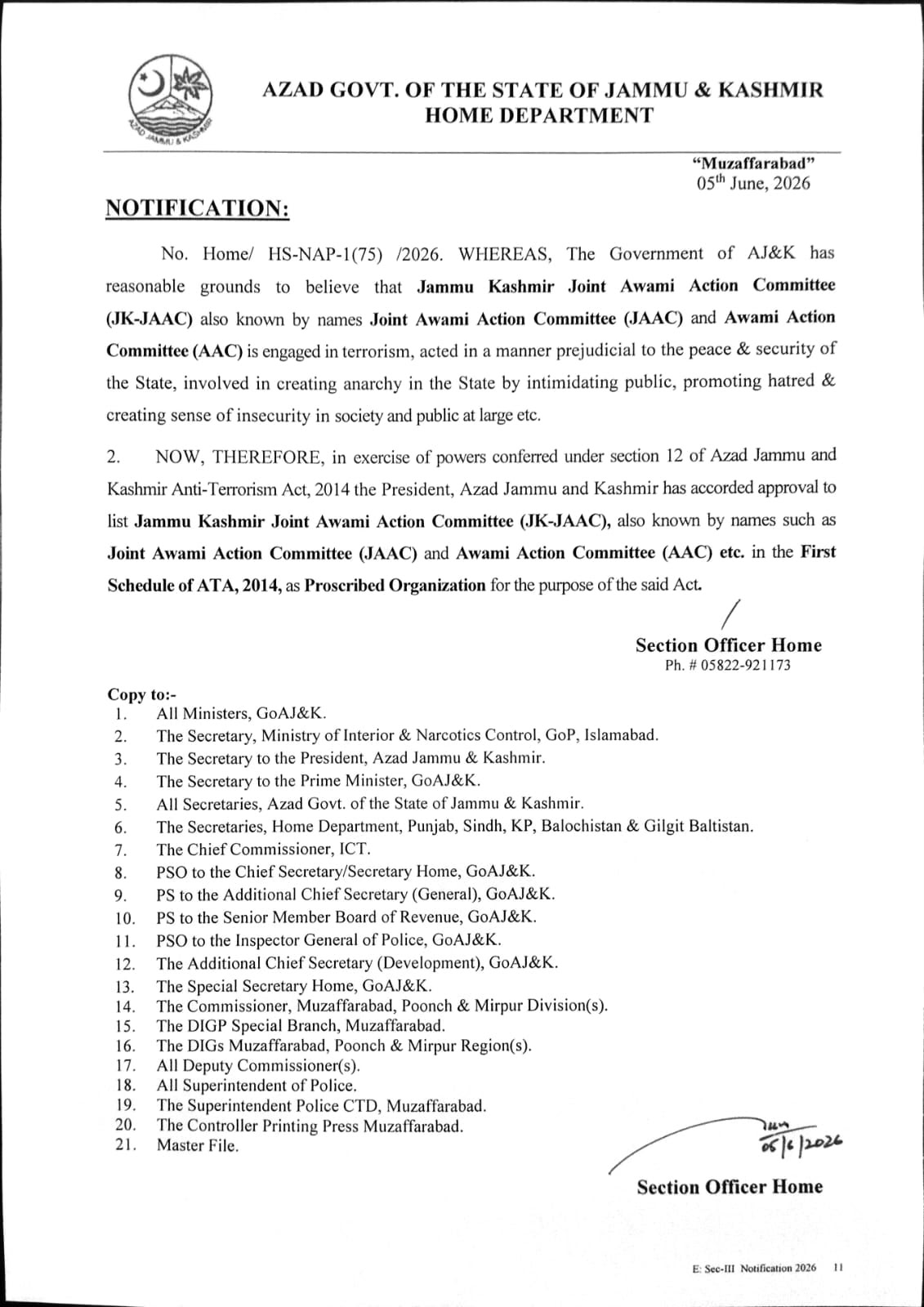 AJK govt declares Joint Awami Action Committee a proscribed ...